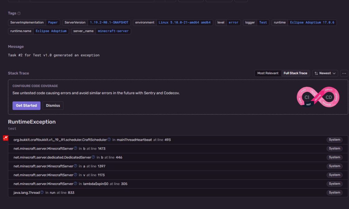 MinecraftSentryReporter | SpigotMC - High Performance Minecraft Community
