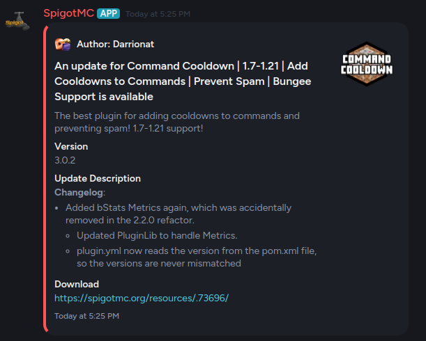 Resource - SpigotMC Plugin Tracker - Discord Bot | SpigotMC - High ...