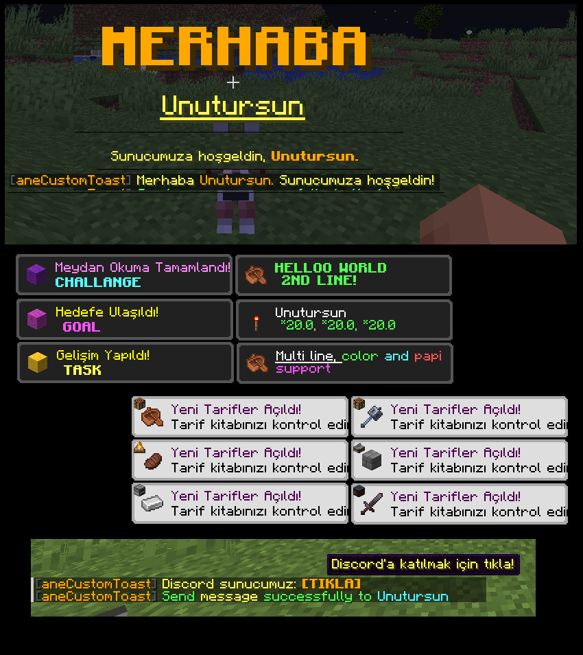 Spigot - ane | Custom Toast Notification | 1.20+ Model Support (1.16x ...