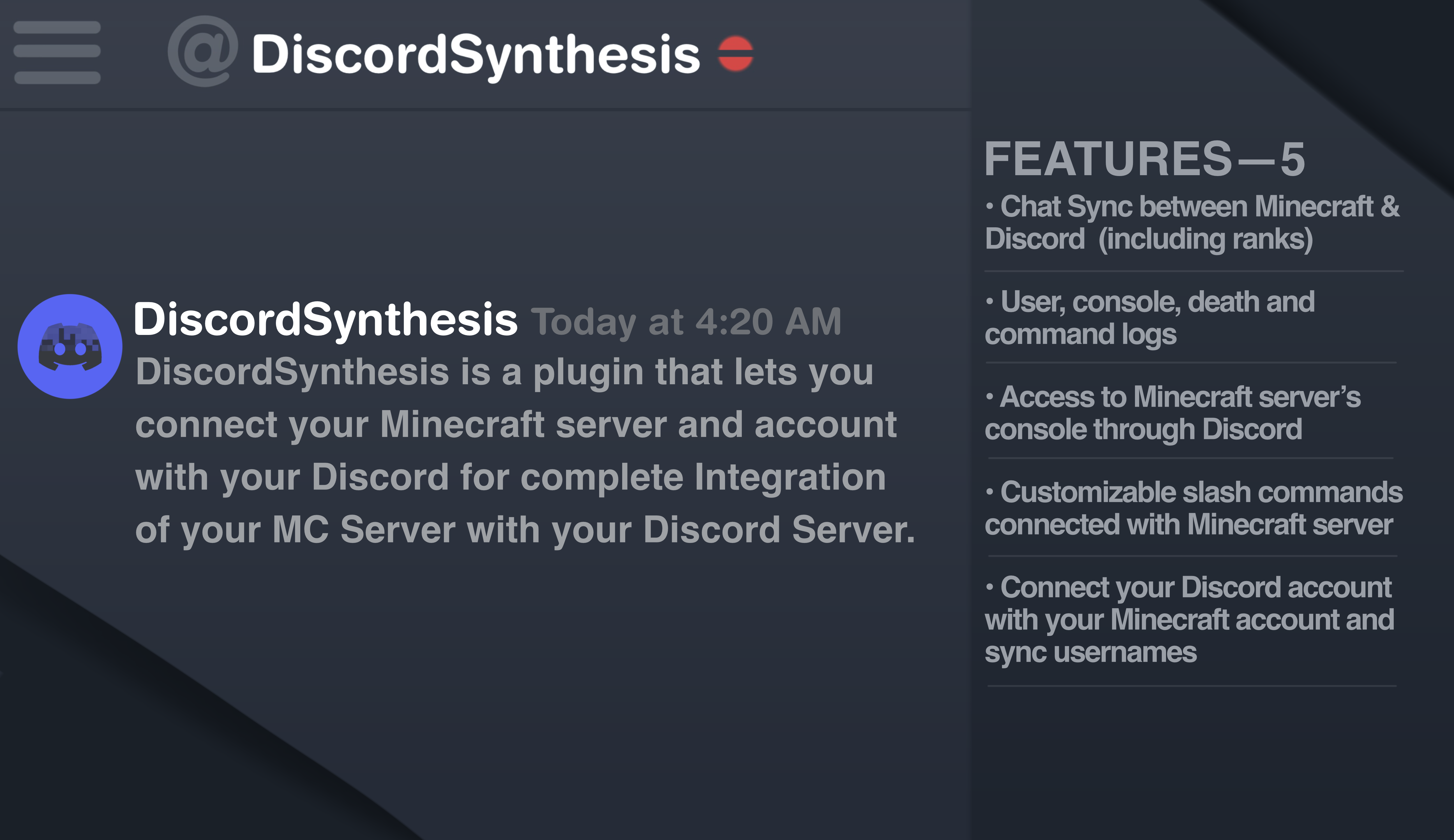 Premium - DiscordSynthesis | CHAT SYNC ☆ STAT COUNTER ☆ MENTIONS ☆ CONSOLE CONTROL ☆ CUSTOM ...