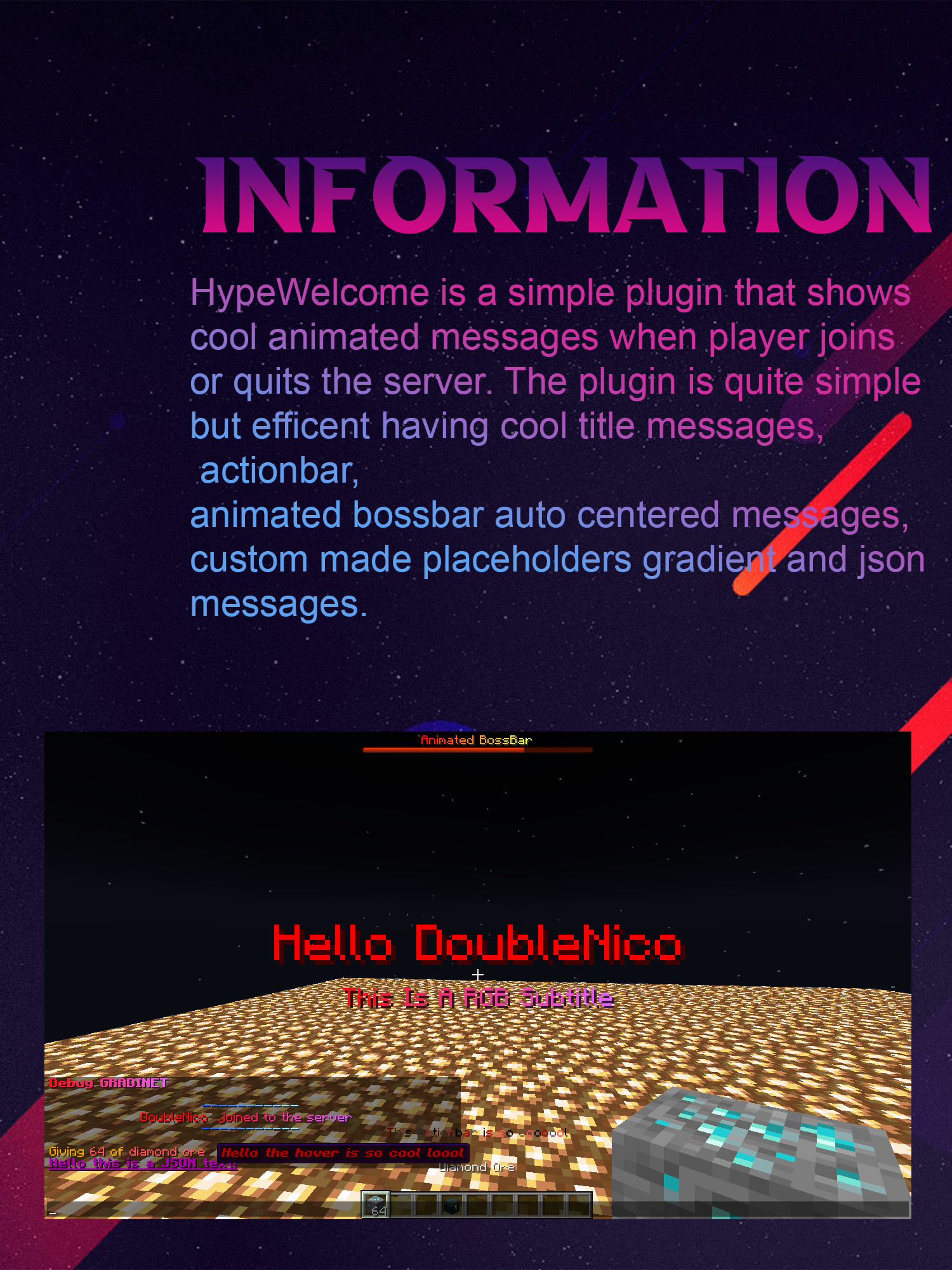 HYPEWELCOME ||GRADIENT||ANIMATED BOSSBAR||CUSTOM JOIN MESSAGES||TITLE|ACTIONBAR | SpigotMC ...