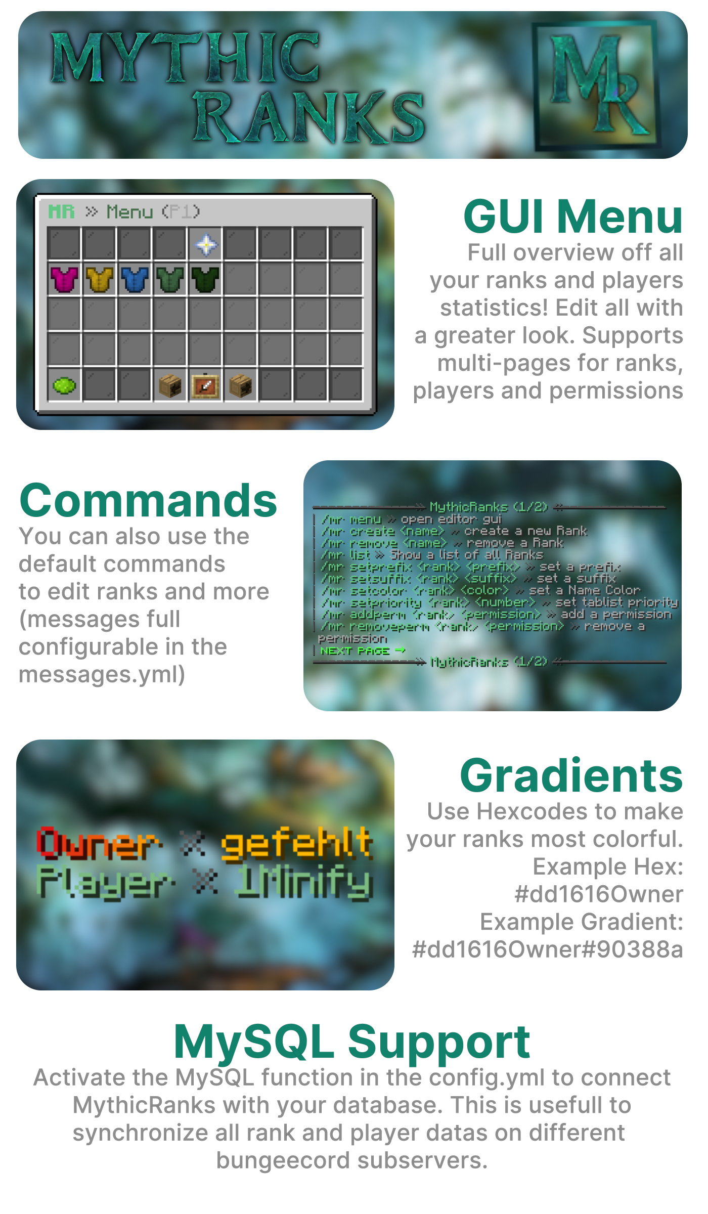 MythicRanks (Supports HexCodes & Gradients, Prefixes, Suffixes, Custom ...