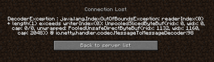DecoderException : java.lang.IndexOutOfBoundsException | SpigotMC - High Performance Minecraft ...