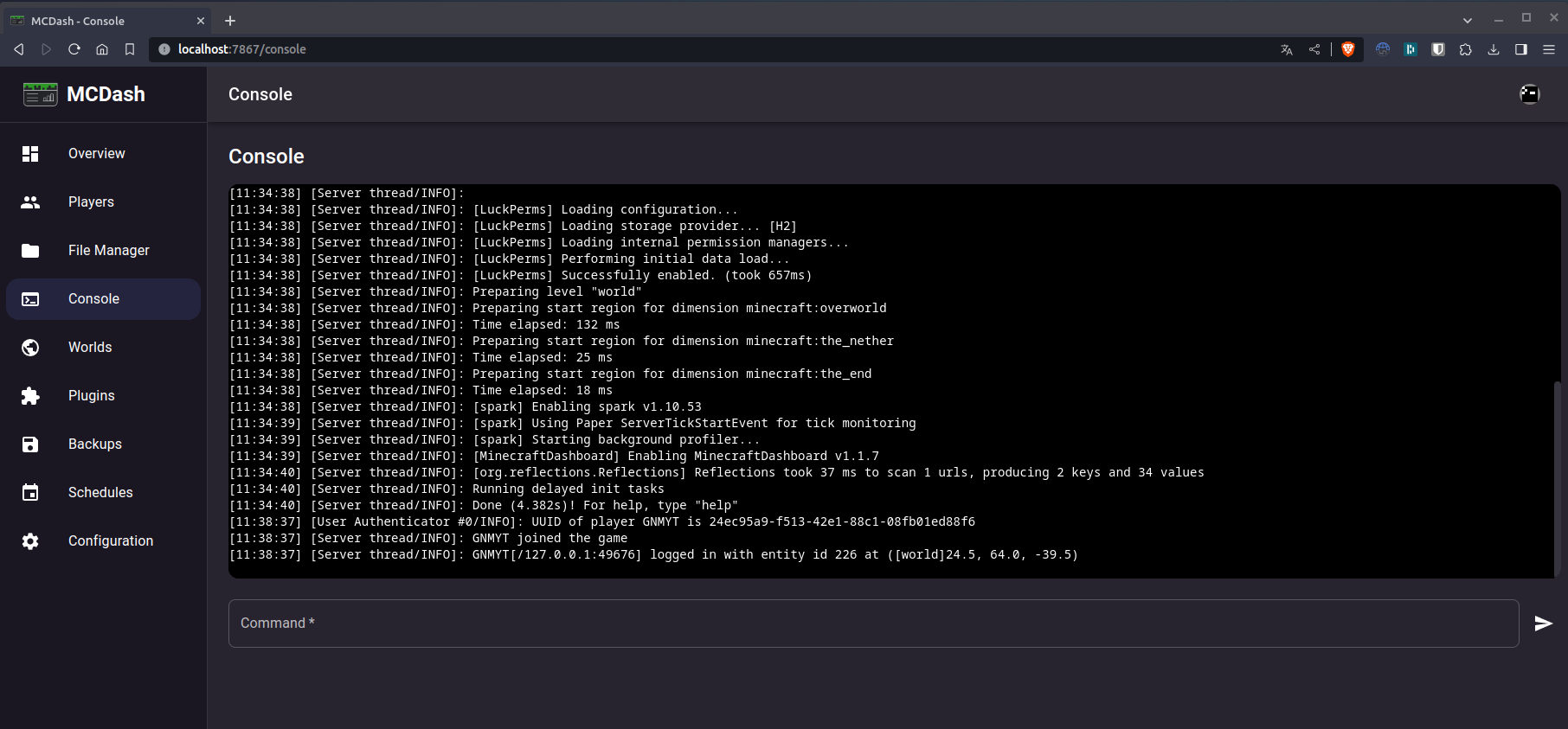 MCDash Simple Minecraft Dashboard [BETA] | SpigotMC - High Performance Minecraft Community