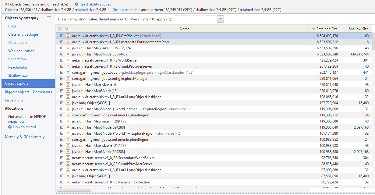 Analyzing heapdump for a possible memory leak. | SpigotMC - High Performance Minecraft Community