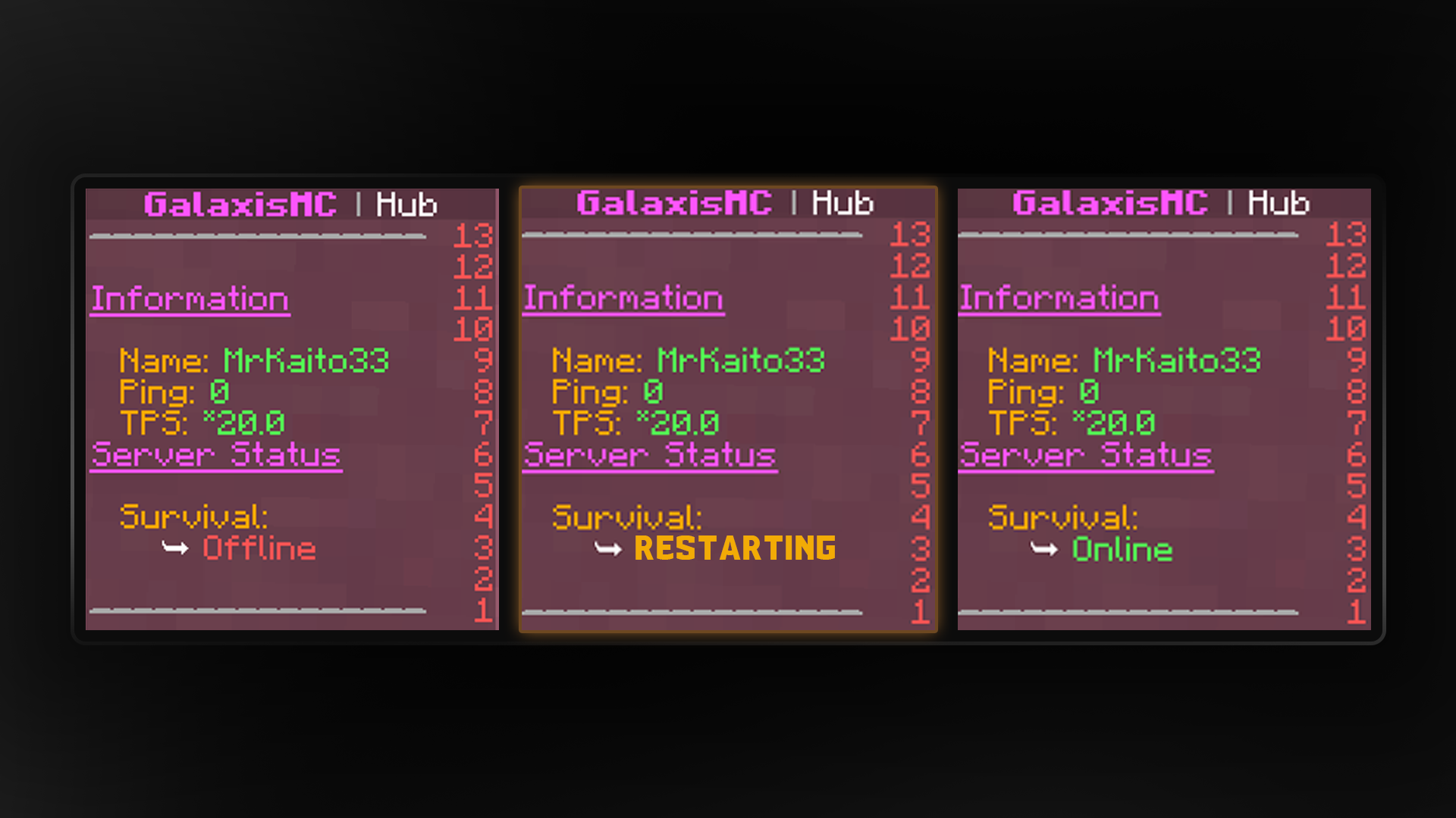 Looking for some sort of PlaceholderAPI "Pinger" but with the possibility of showing "Restarting ...
